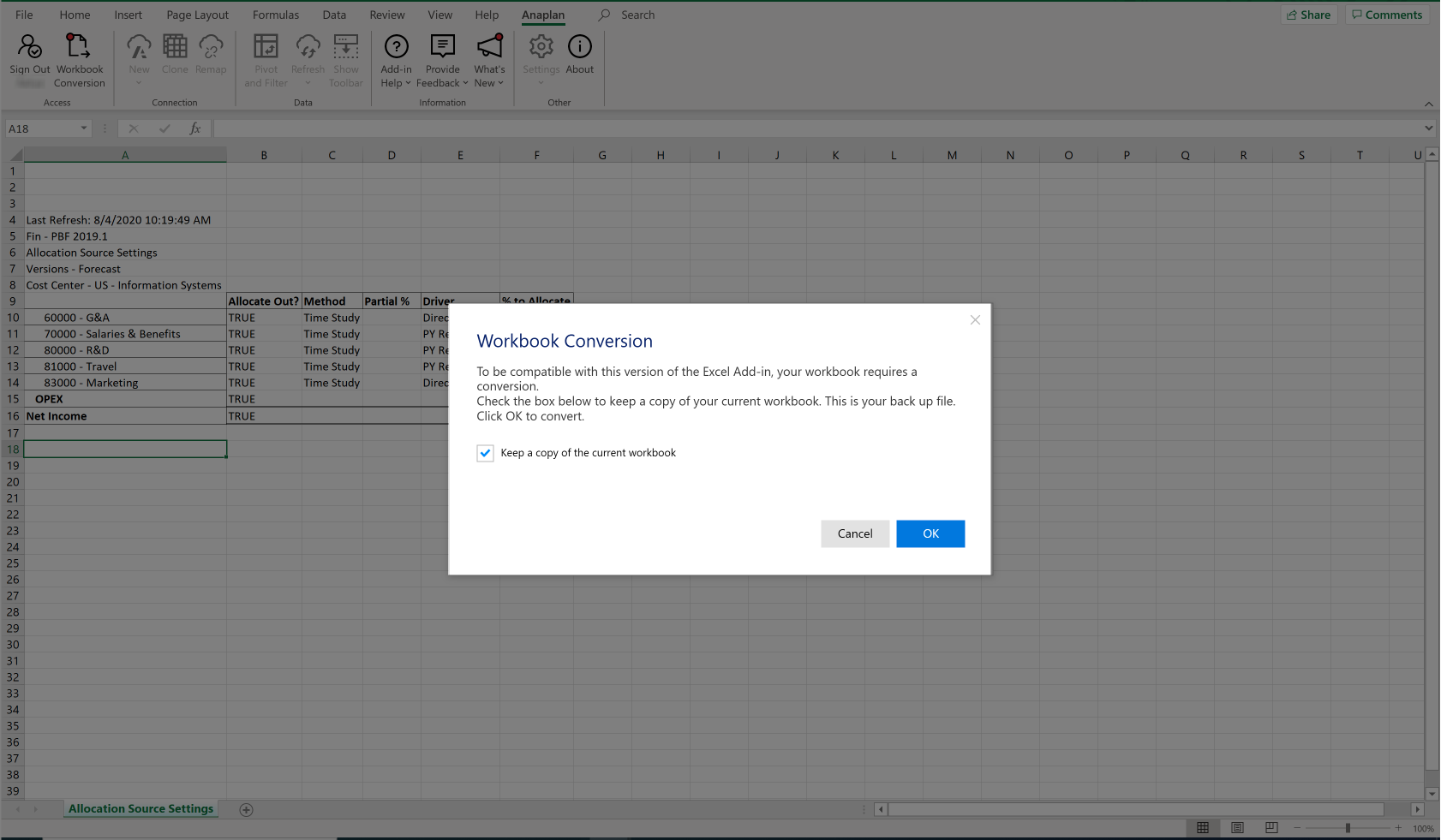 Convert an Excel workbook | Anapedia