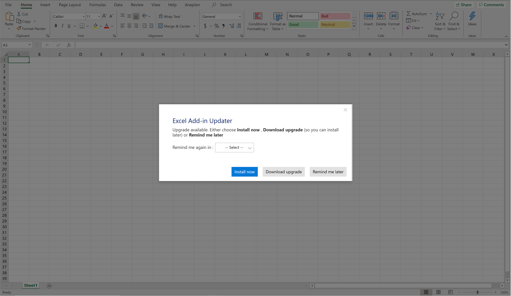 Upgrade your Excel Add-in - Anaplan Technical Documentation