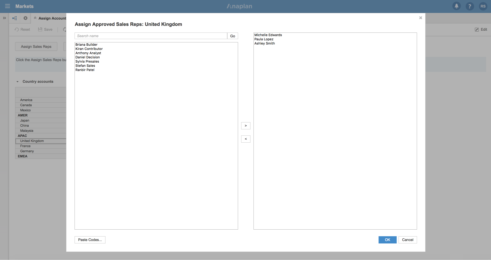 Use Paste codes to select items | Anapedia