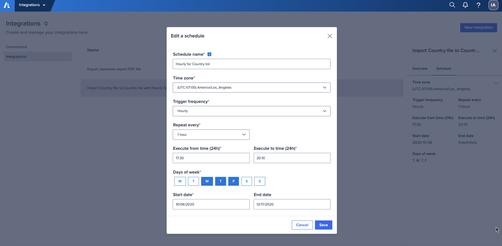 Edit integration schedule - Anaplan Technical Documentation