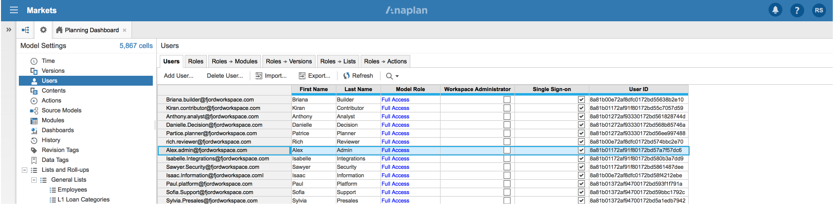 Designate workspace administrators - Anaplan Technical Documentation