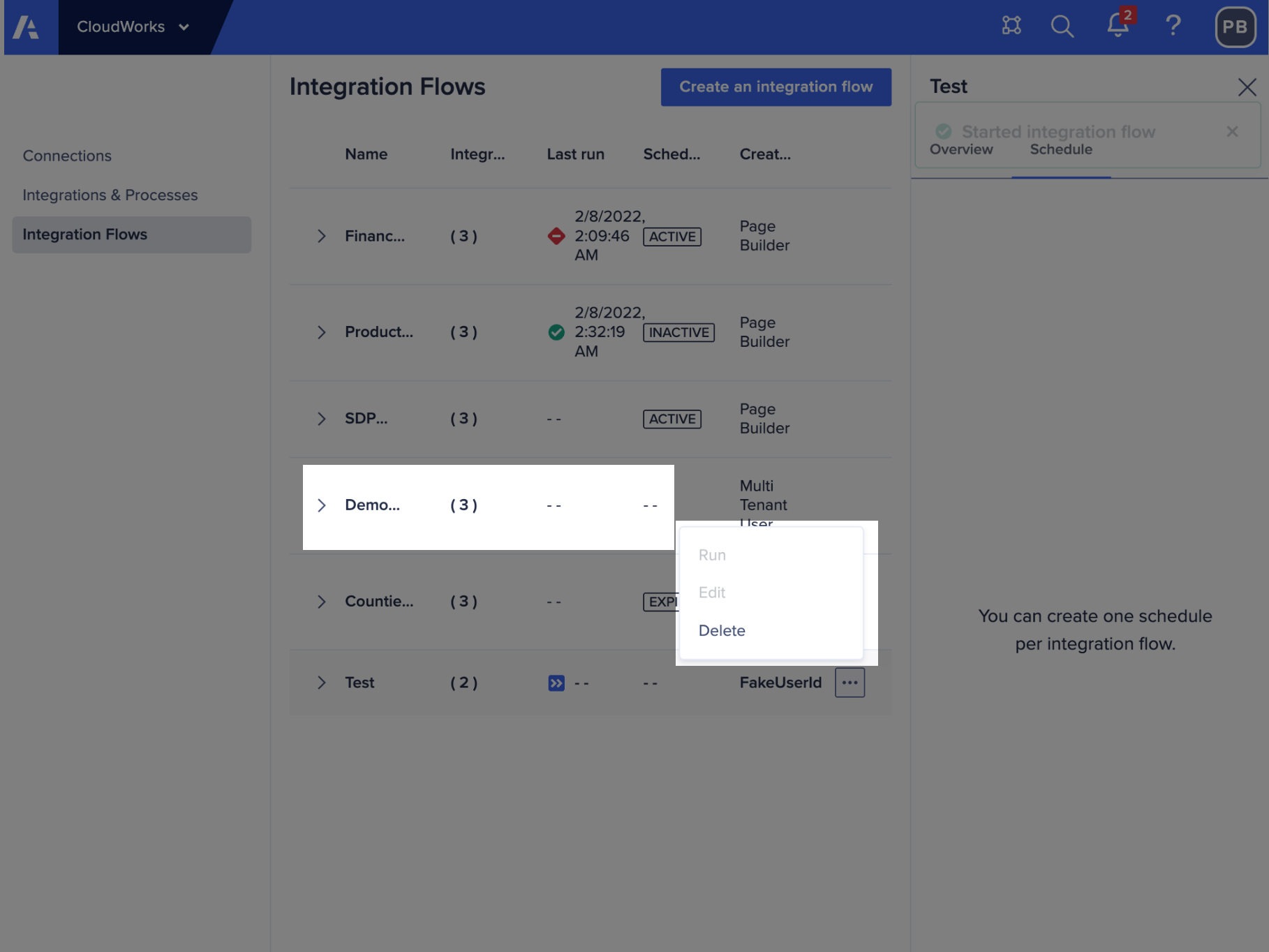 Delete an integration flow | Anapedia