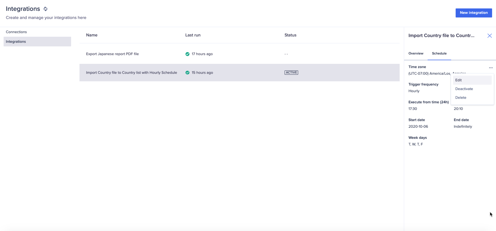 Edit an integration - Anaplan Technical Documentation