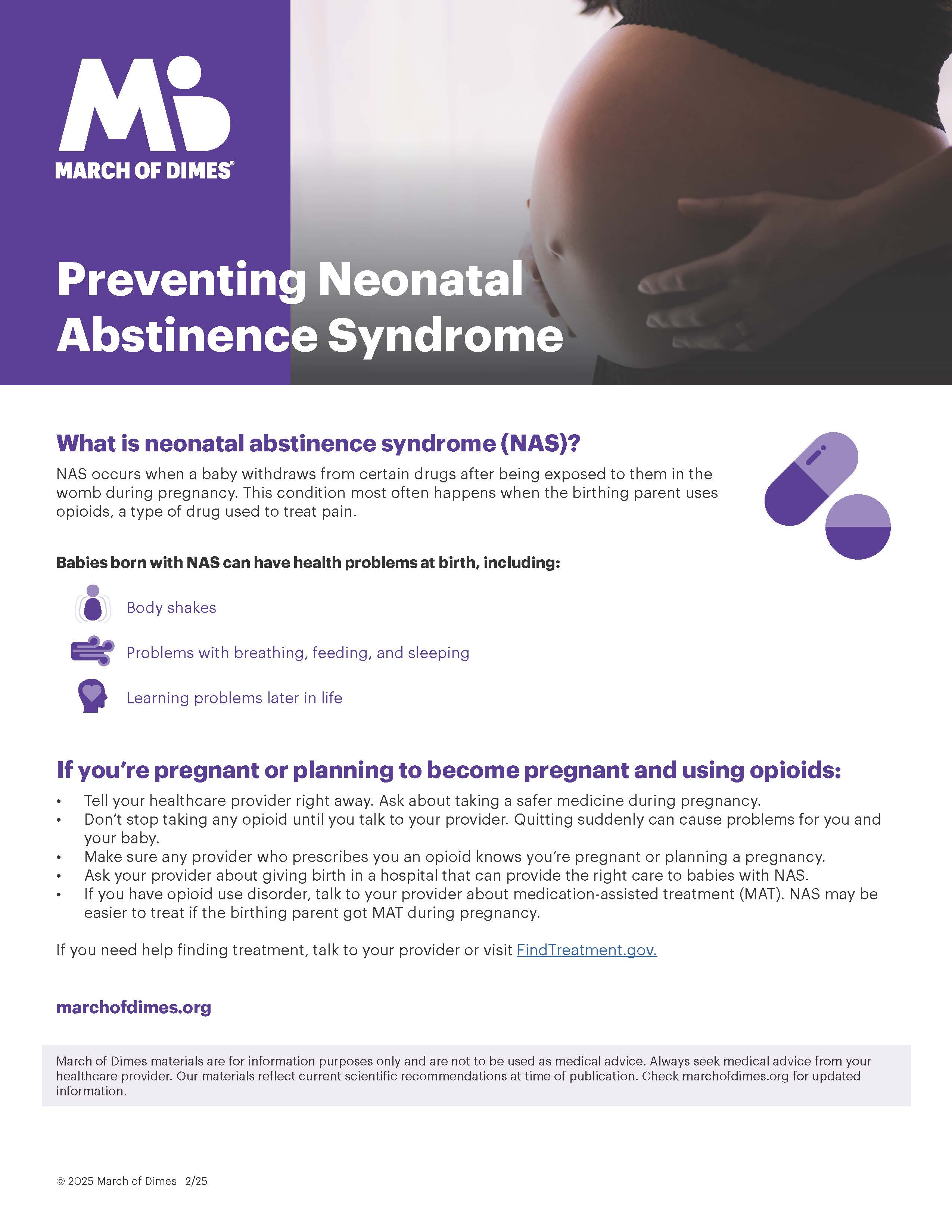 Preventing NAS in your baby infographic | March of Dimes