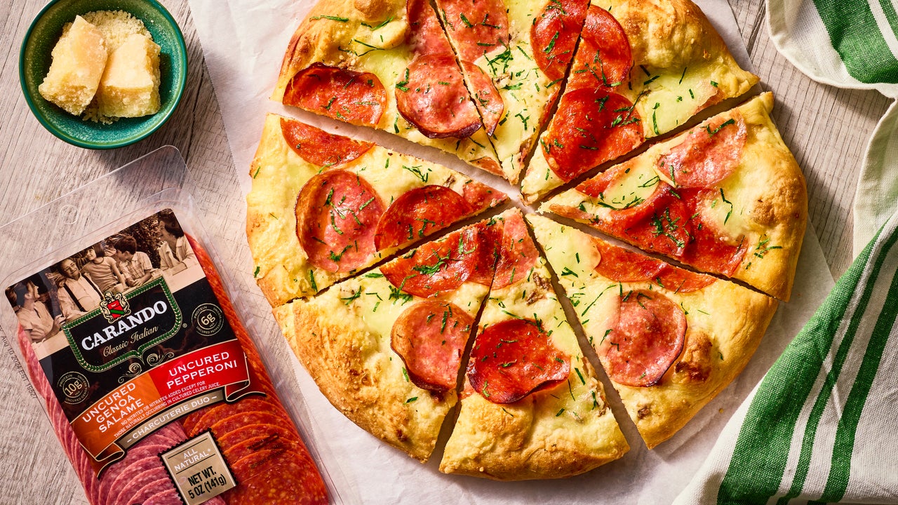 Genoa Salame and Pepperoni Three Cheese White Pizza | Carando