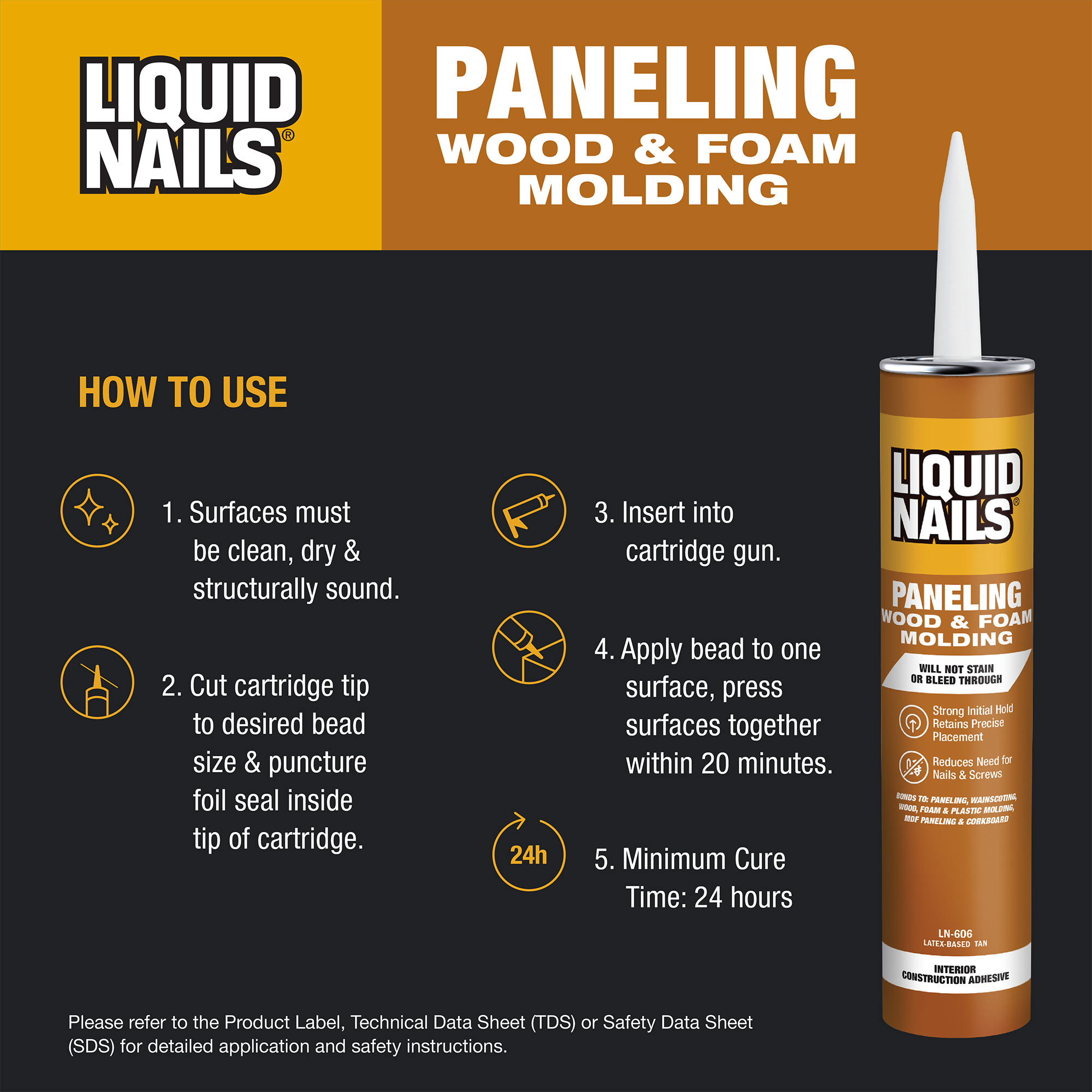LIQUID NAILS Paneling Wood & Foam Molding Interior Construction Adhesive