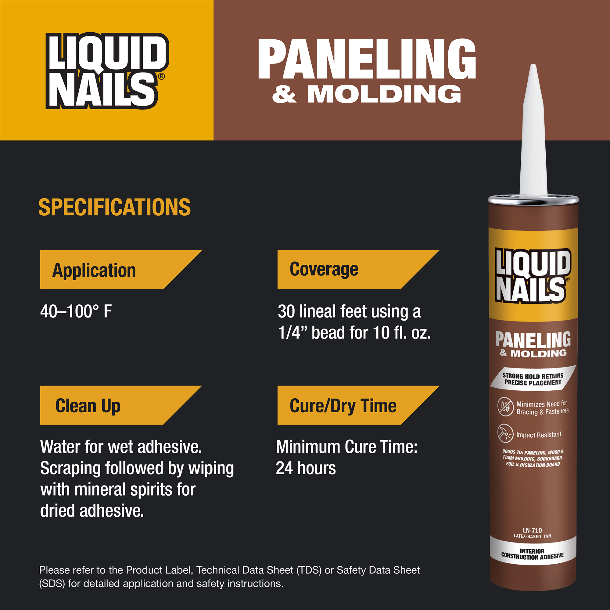 LIQUID NAILS Paneling Molding Interior Construction Adhesive Low VOC
