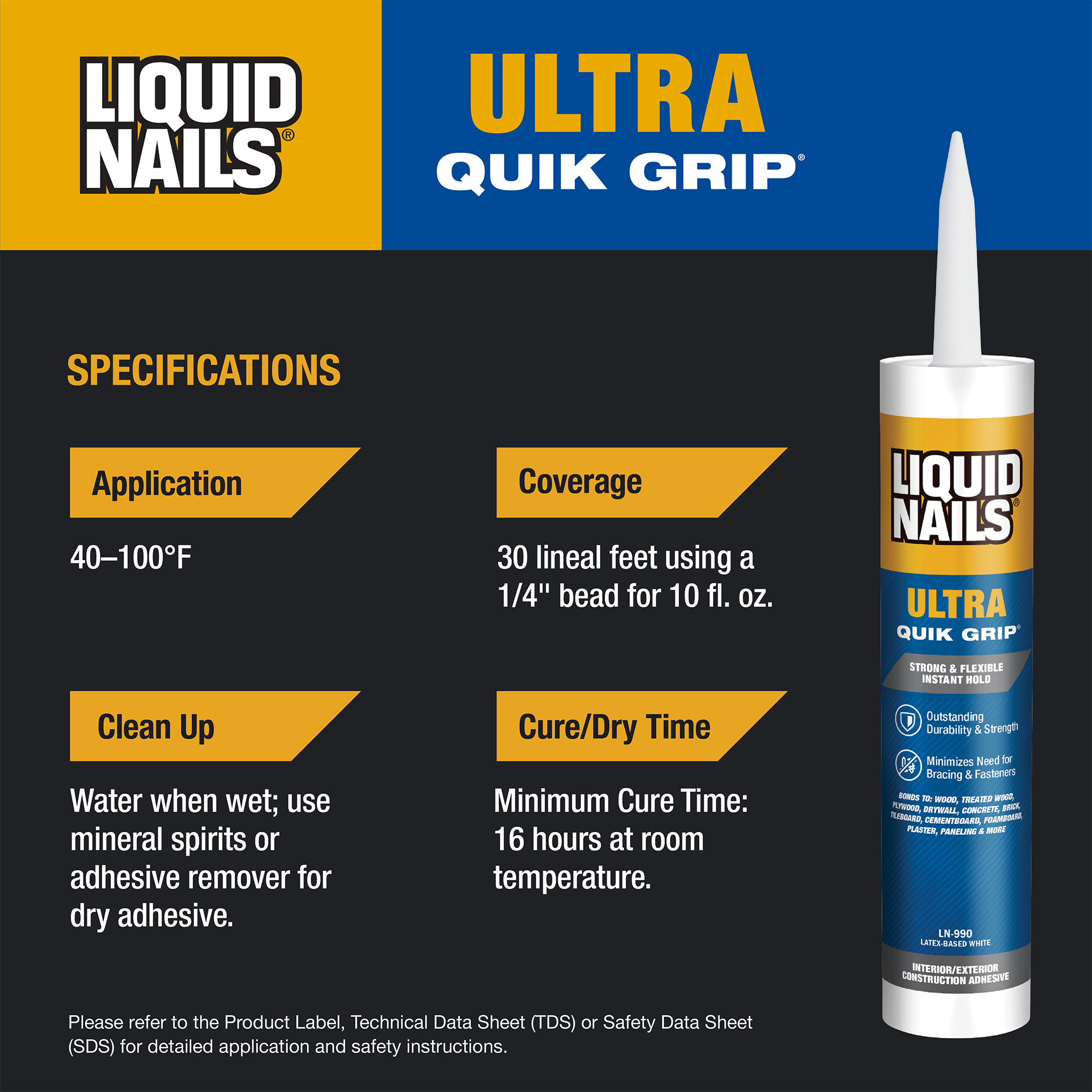 LIQUID NAILS ULTRA QUIK GRIP Interior & Exterior Construction Adhesive
