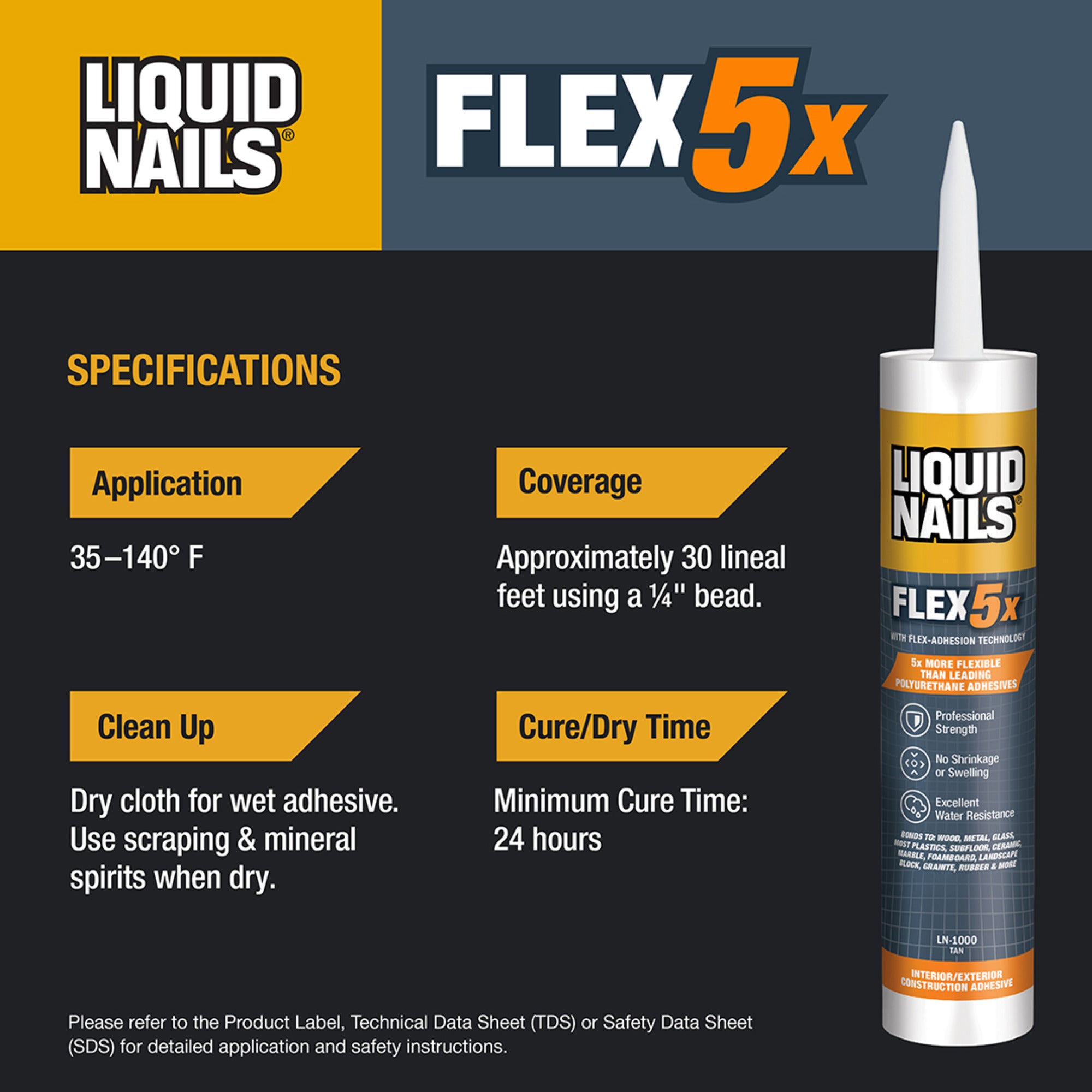 LIQUID NAILS Flex 5x Interior & Exterior Construction Adhesive