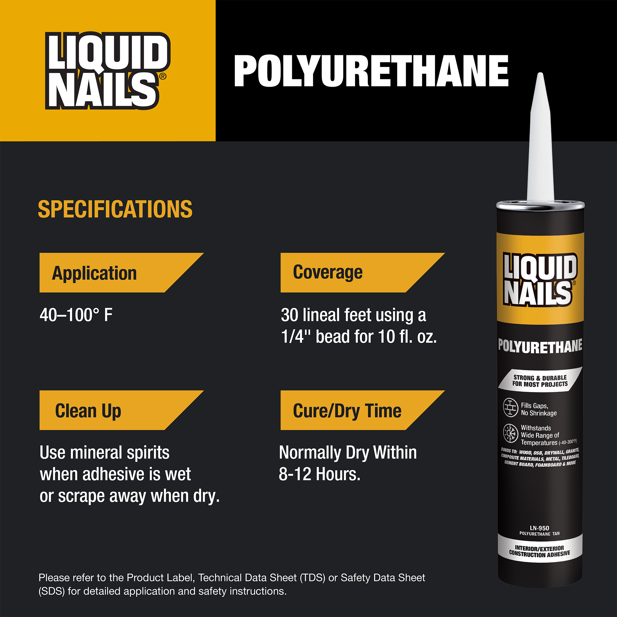 LIQUID NAILS Polyurethane Interior & Exterior Construction Adhesive