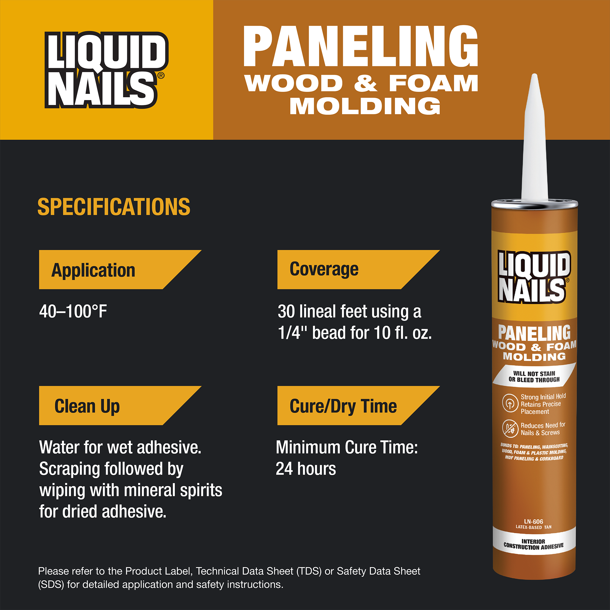 LIQUID NAILS Paneling Wood & Foam Molding Interior Construction Adhesive