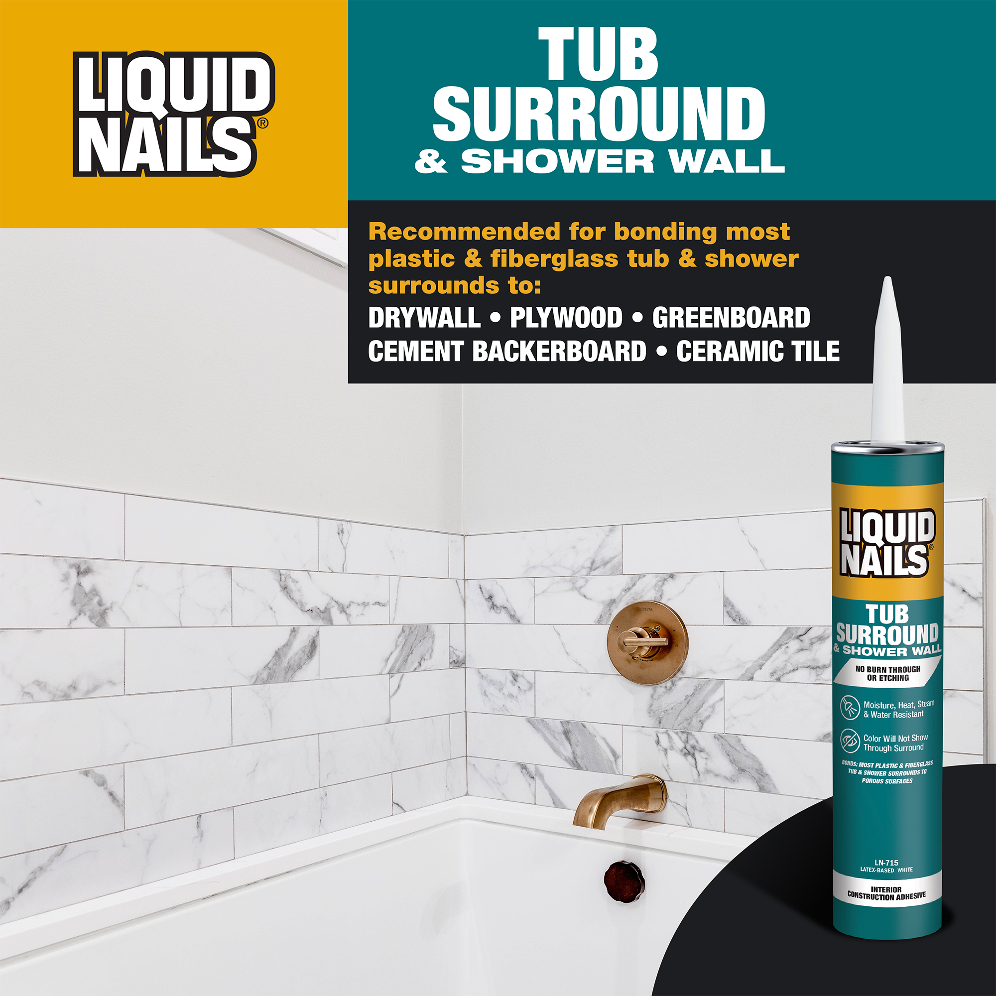LIQUID NAILS Tub Surround & Shower Wall Interior Construction Adhesive ...
