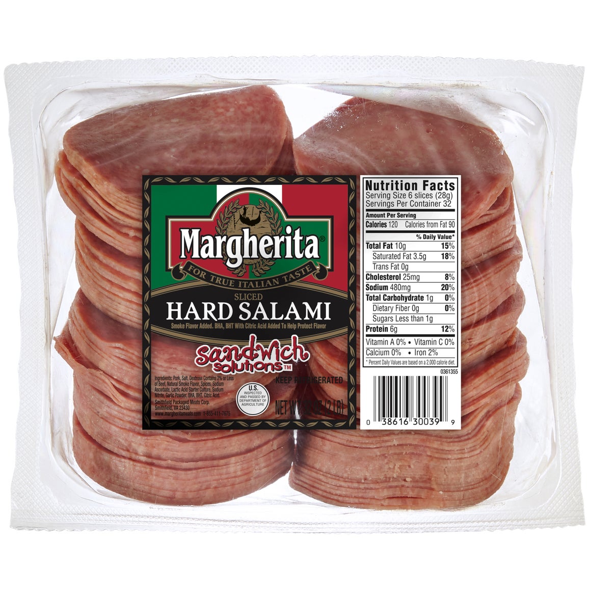 Sliced Hard Salami 32 Oz. Package | Margherita Meats