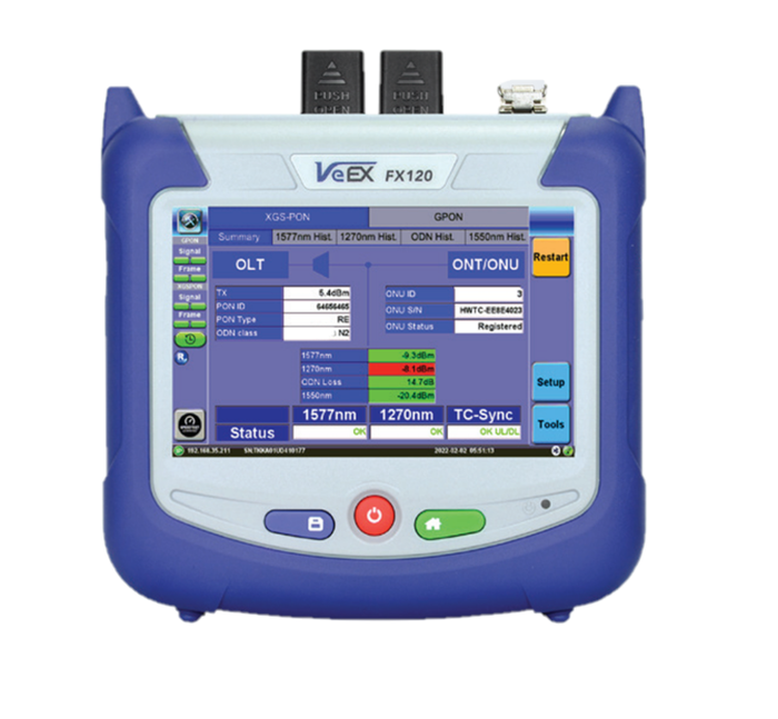 VeEX FX120 (Z06-05-055P) | FX120 XG(S°-PON Analyzer, 1270/1310//1490/1577 nm, Fixed SC/APC ...